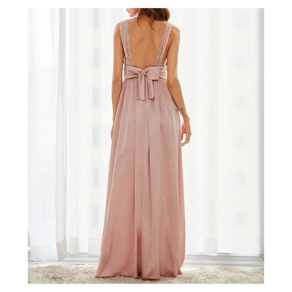 MBM Unlimited | Dresses | Blush Pink Satin Lace Maxi Dress | Poshmark